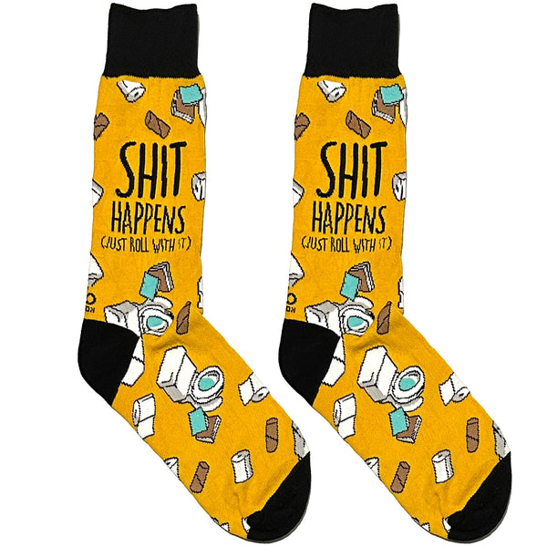 Yellow Shit Happens Socks – themensden.pk