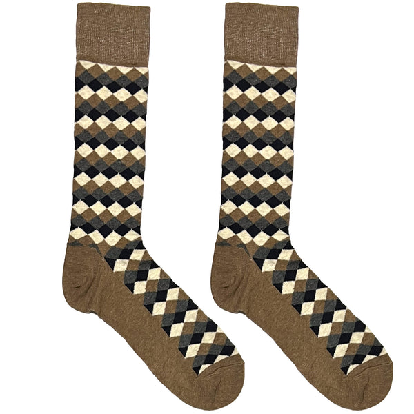 Brown And Off White Diamond Pattern Socks – themensden.pk