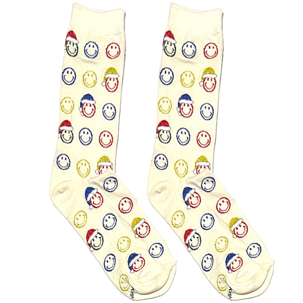 White Multicolor Smiley Face Short Crew Socks – themensden.pk