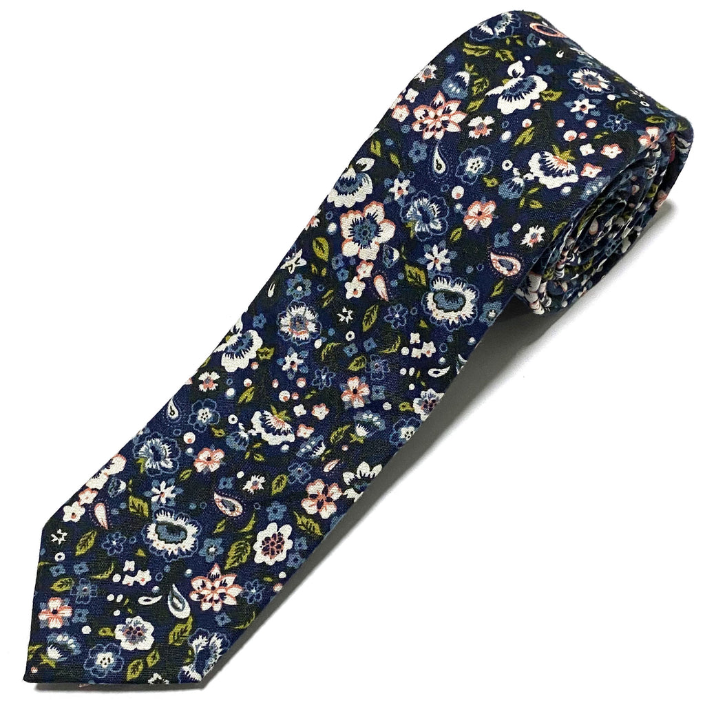 Navy Blue And Pink Floral Tie – themensden.pk