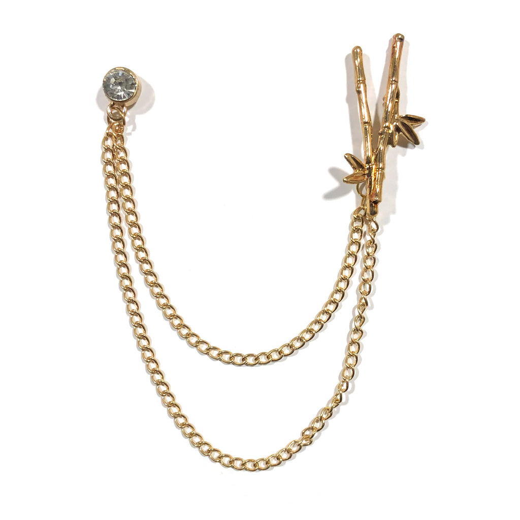 Golden Stem with Chain Lapel Pin – themensden.pk